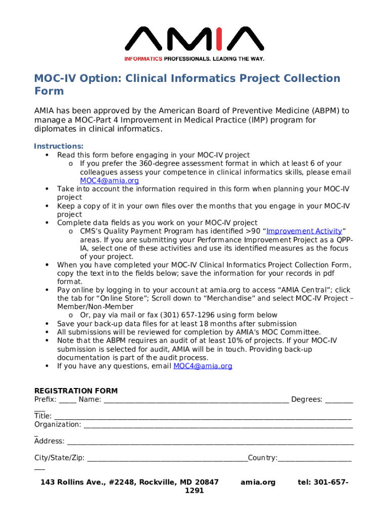 MOC-IV Option: Clinical Inatics Project Collection Doc Template | pdfFiller
