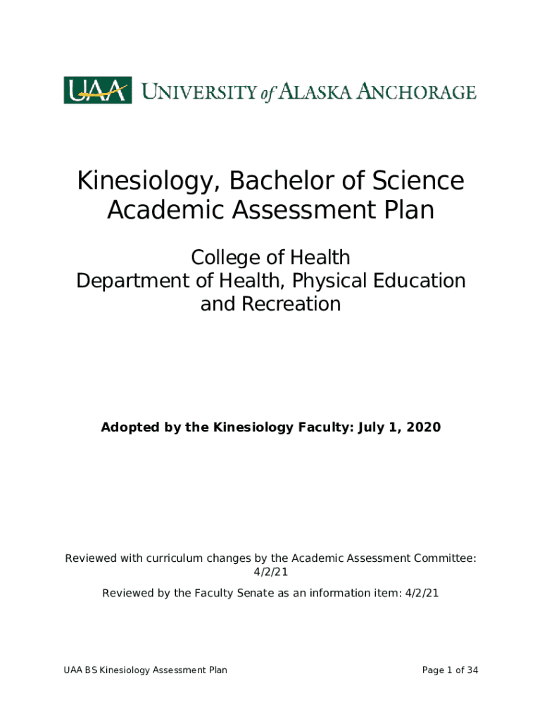 Kinesiology BS Assessment Plan Approved AY2021 Doc Template | pdfFiller