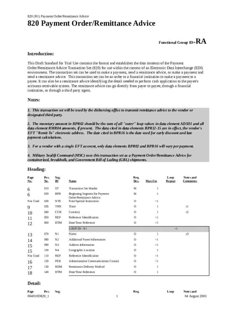 EDI 820 Explained: Payment Orders & Remittance Advice Doc Template ...
