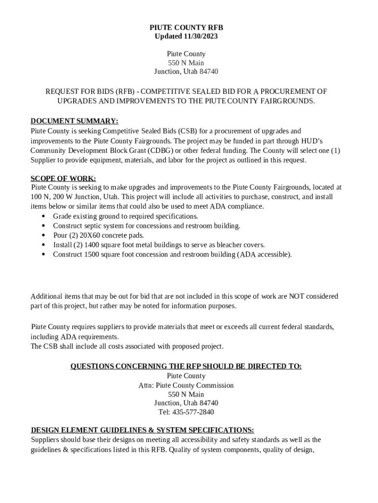PIUTE COUNTY RFB Doc Template | pdfFiller