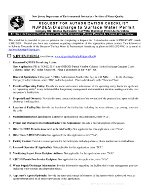 Fillable Online NJPDES/Discharge to Surface Water Permit Fax Email ...
