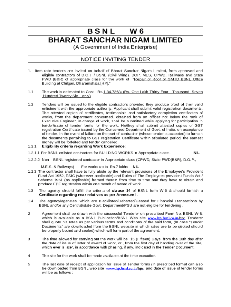 T / BSNL (Civil Wing), DOP, MES, CPWD, Railways and State PWD (B&R) of appropriate class for the ...