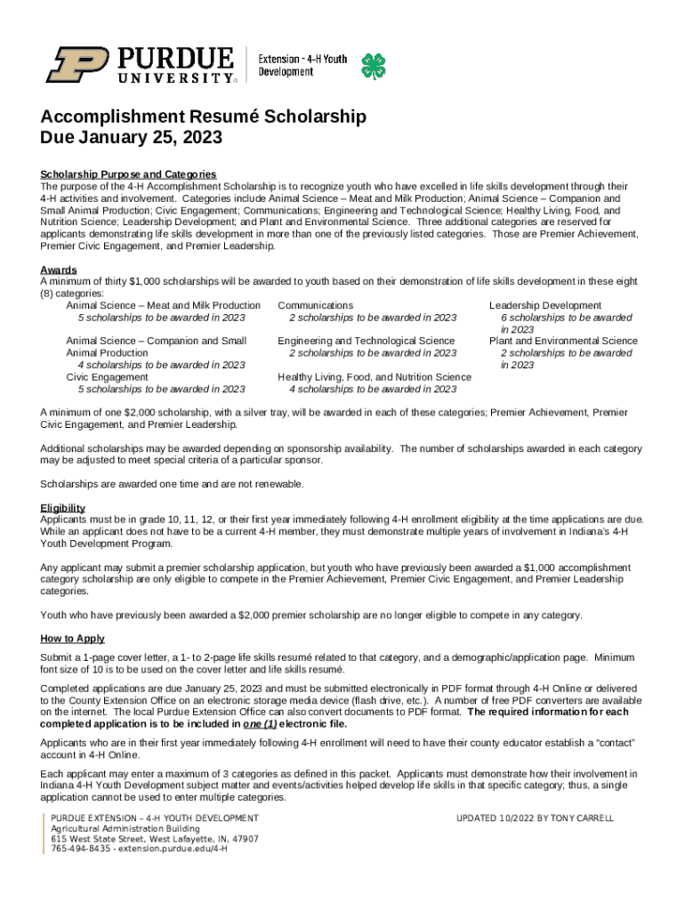 Accomplishment Resume Scholarship - extension purdue Doc Template ...