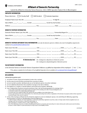 Fillable Online Affidavit of Domestic Partnership form - Indiana ...