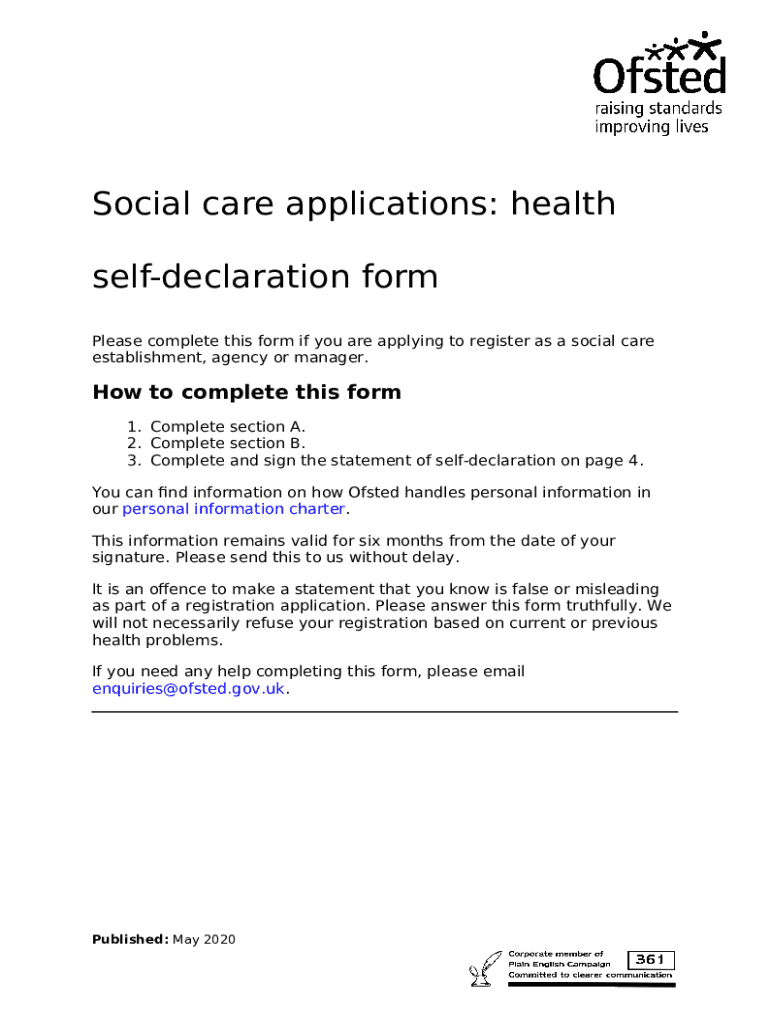 Online Social care health self-declaration Doc Template | pdfFiller
