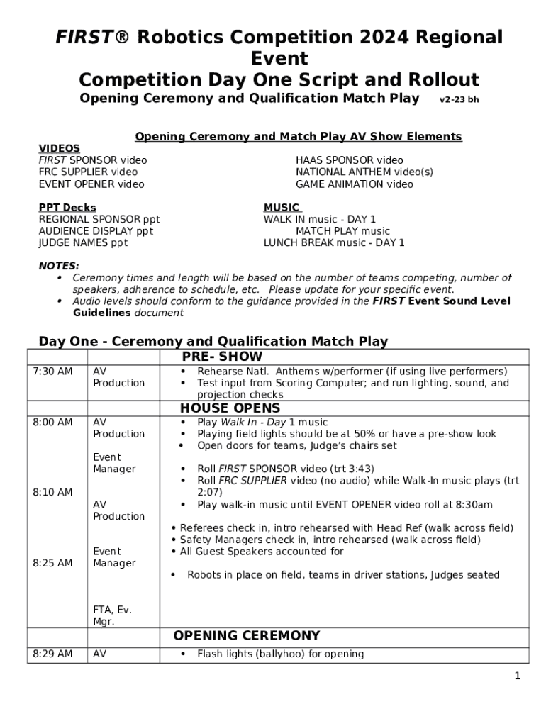 FIRST Robotics Competition Championship Volunteers Doc Template | pdfFiller