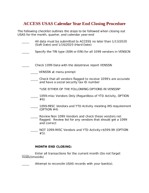 USAS-Redesign Calendar Year End Checklist Pre-Closing .. ... Doc ...