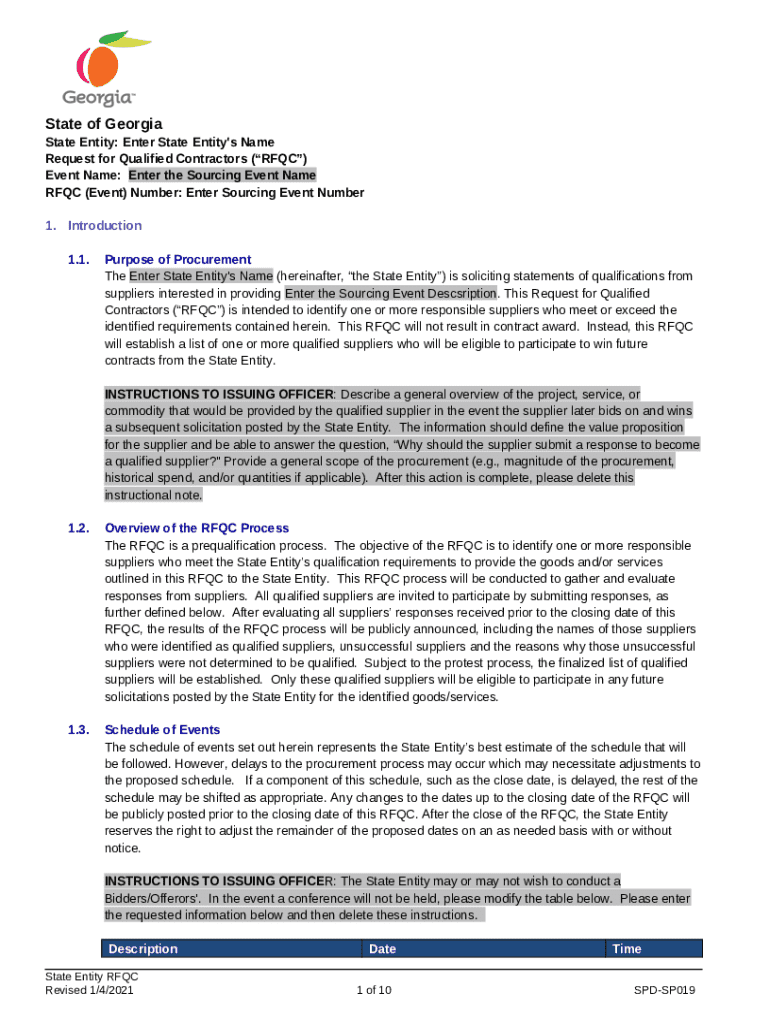 SPD-SP019: State Entity RFQC Template - doas ga Doc Template | pdfFiller