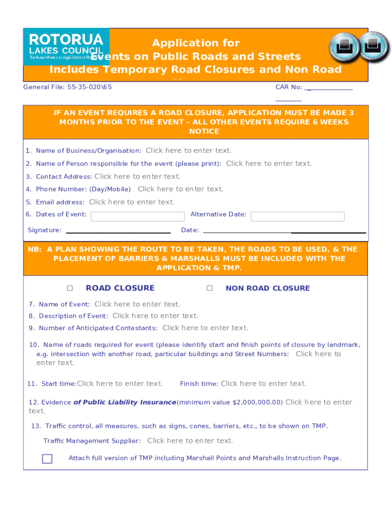 Application for Events on Public Roads and Streets Doc Template | pdfFiller