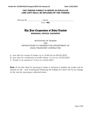 Fillable Online THE TENDER FORMAT IS ISSUED IN DUPLICATE Fax Email ...