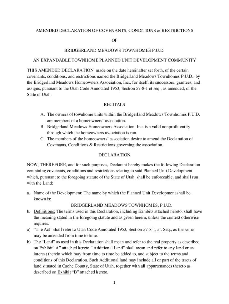 Fillable Online amended declaration of covenants, conditions & restrictions Fax Email Print ...