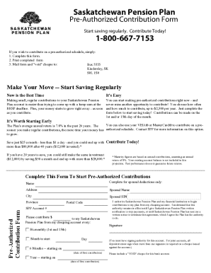Fillable Online Saskatchewan Pension Plan - Pre-Authorized Contribution ...