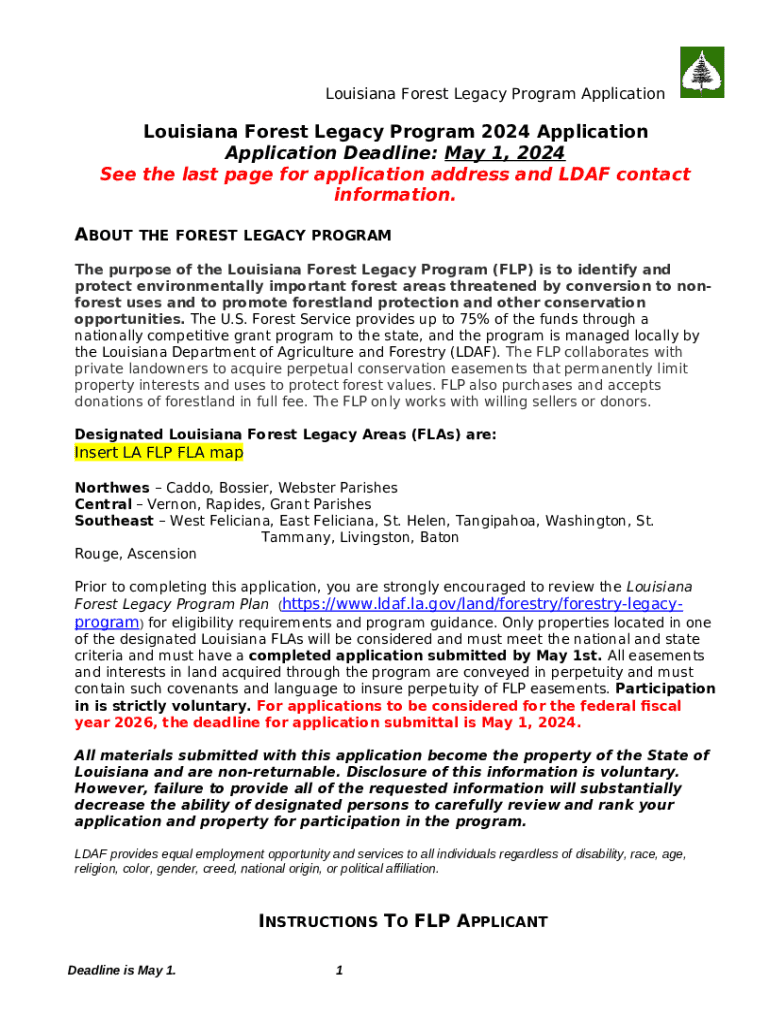 Louisiana Forest Legacy Program 2024 Application ... Doc Template | pdfFiller