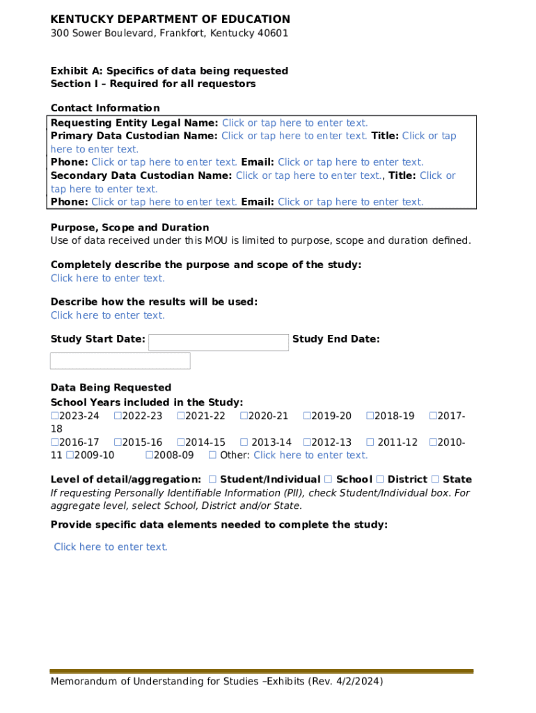 KDE MOU Studies Template Doc Template | pdfFiller