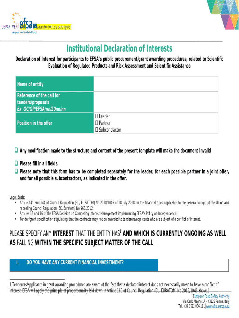 Individual Declaration of interest Doc Template | pdfFiller
