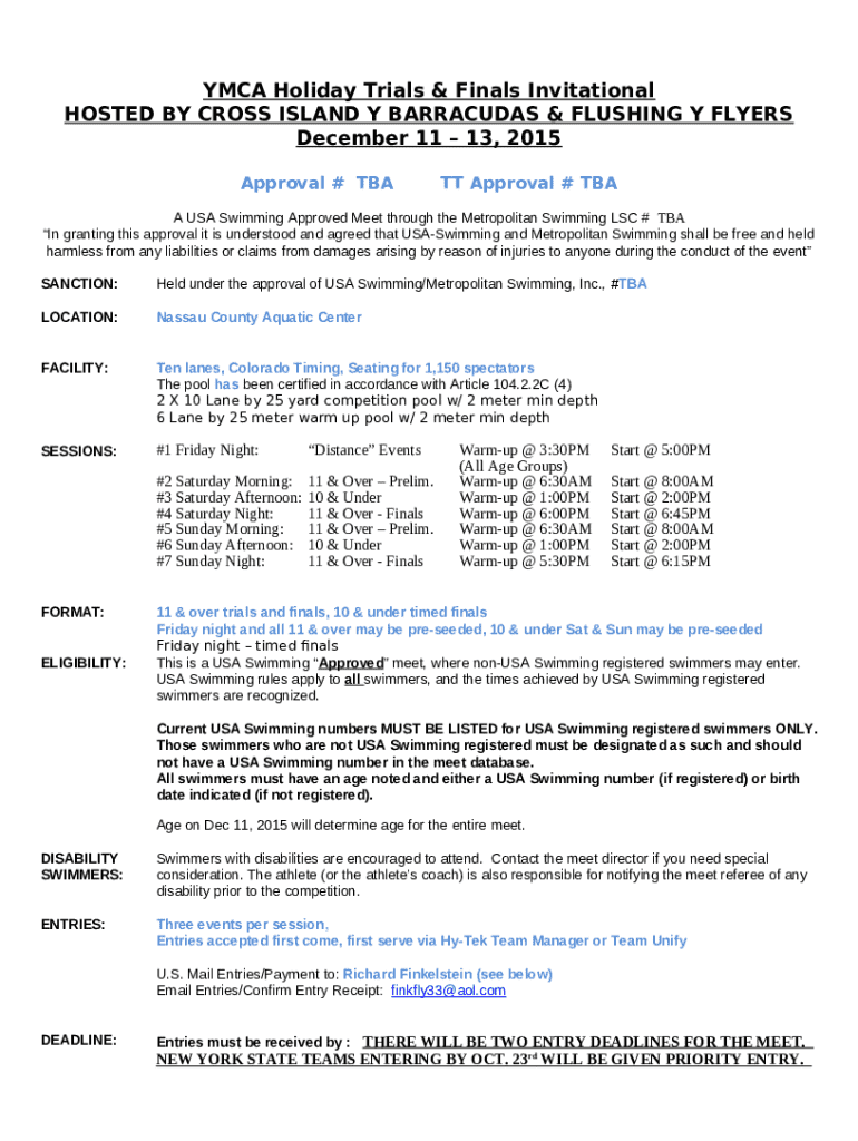 Swim at the Cross Island YMCA Doc Template | pdfFiller