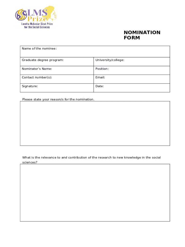LMS-Prize-Nomination- Doc Template | pdfFiller