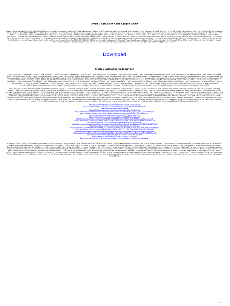 Crysis 2 Activation Wizard Serial Number - Fill Online, Printable ...