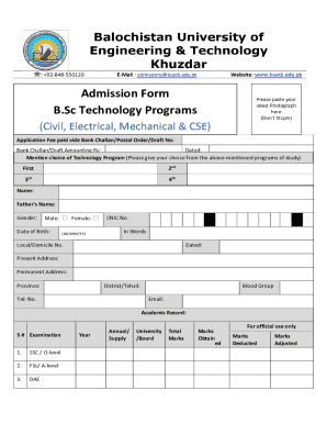 Fillable Online buetk edu Admission Form B.Sc Technology Programs ...