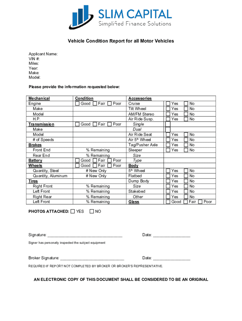 Fillable Online Vehicle Condition Report - Unilateral - US Fax Email ...