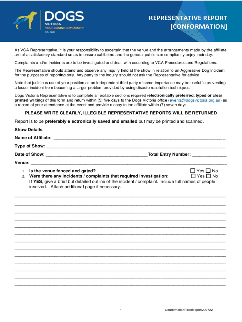 Fillable Online REPRESENTATIVE REPORT CONFORMATION Fax Email Print - pdfFiller
