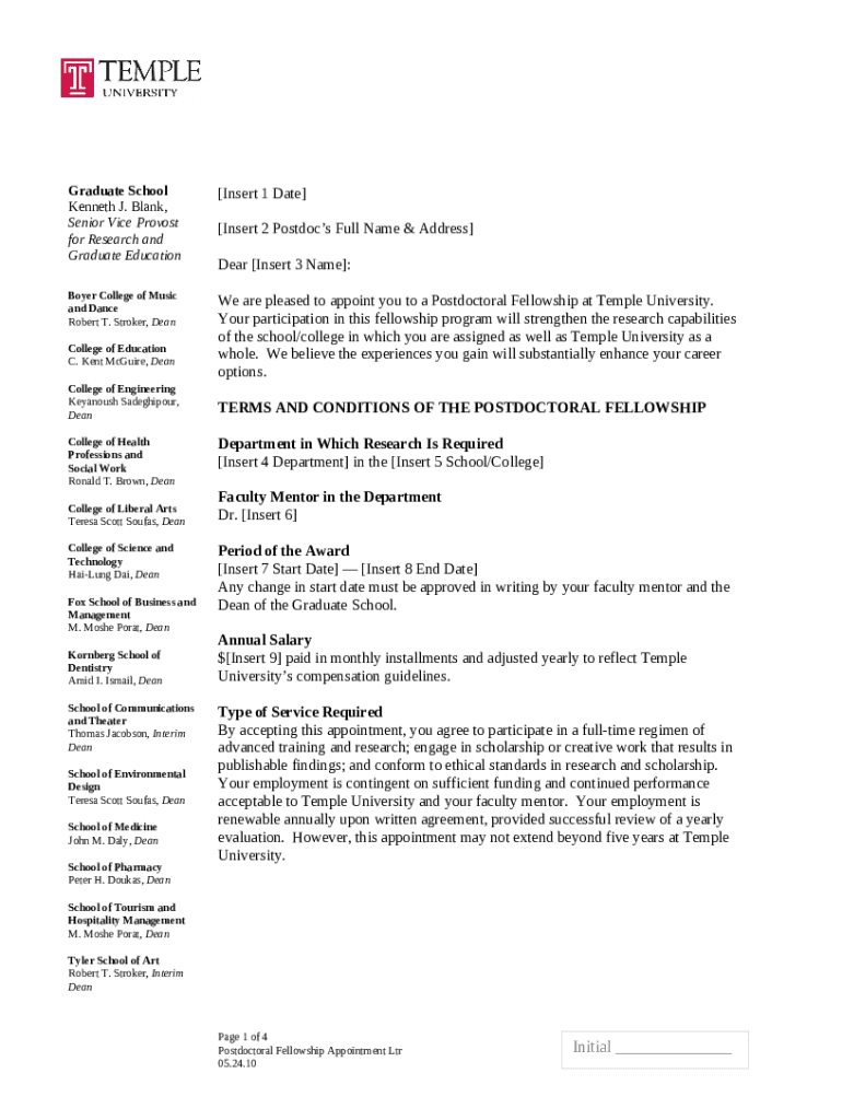 Postdoc Offer Letter Template - 8-17- ... Doc Template | pdfFiller