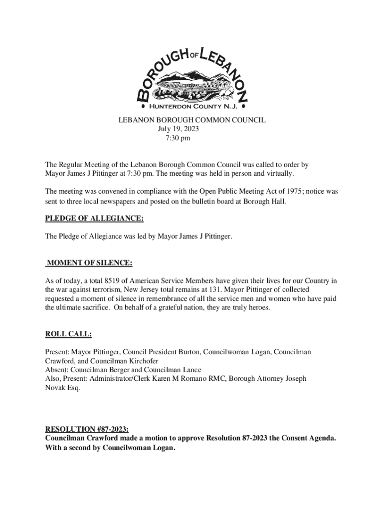 Fillable Online The Pledge of Allegiance was led by Mayor James J ...