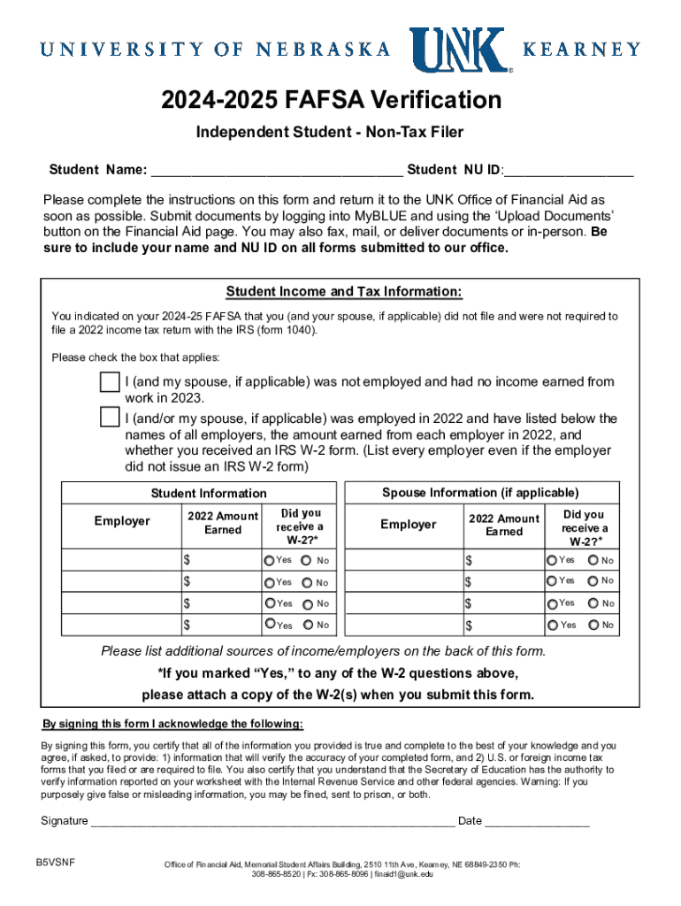 Fillable Online 2024-2025 UNK Financial Aid Request of Student Tax ...