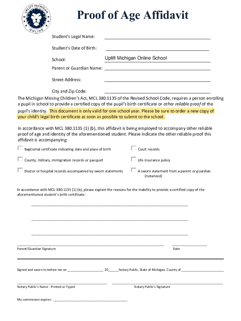 Fillable Online HOLLY AREA SCHOOLS Residency Verification Affidavit ...