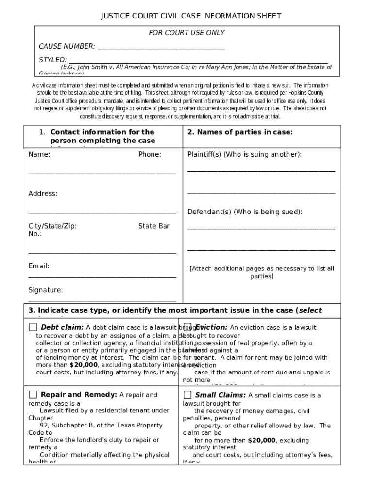 A civil case ination sheet must be completed and ... Doc Template | pdfFiller