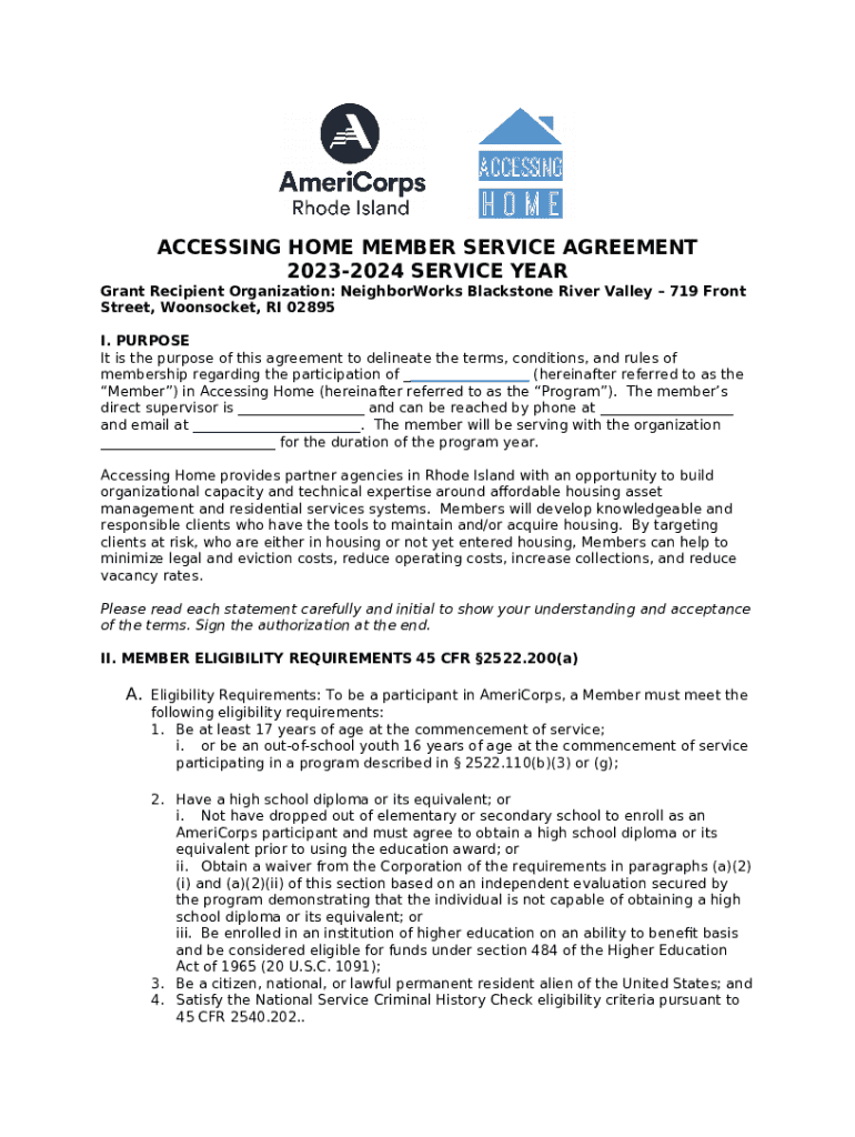 ACCESSING HOME MEMBER SERVICE AGREEMENT Doc Template | pdfFiller