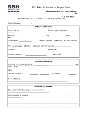 SBH Referral/Consultation Request Doc Template | pdfFiller
