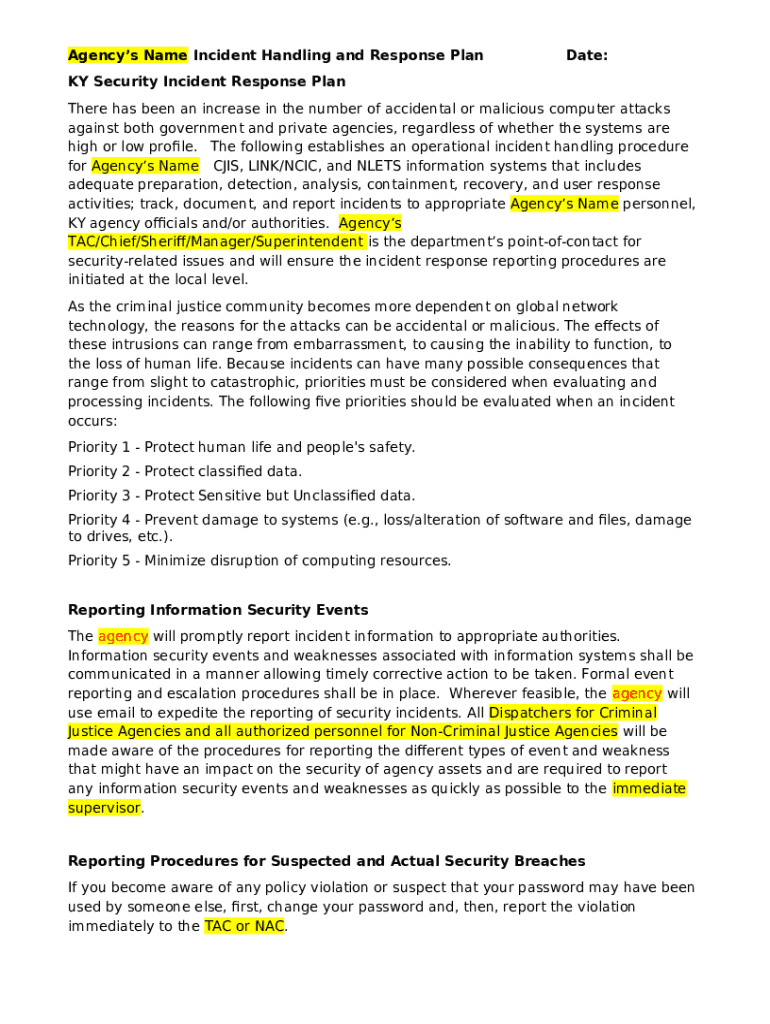 ky security incident response Doc Template | pdfFiller