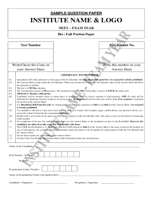 Fillable Online NEET Sample (Model-4) Question Paper with Answer Keys ...