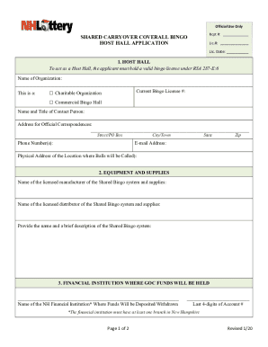Fillable Online Shared Bingo Application for Host Halls 1-20 Fax Email ...