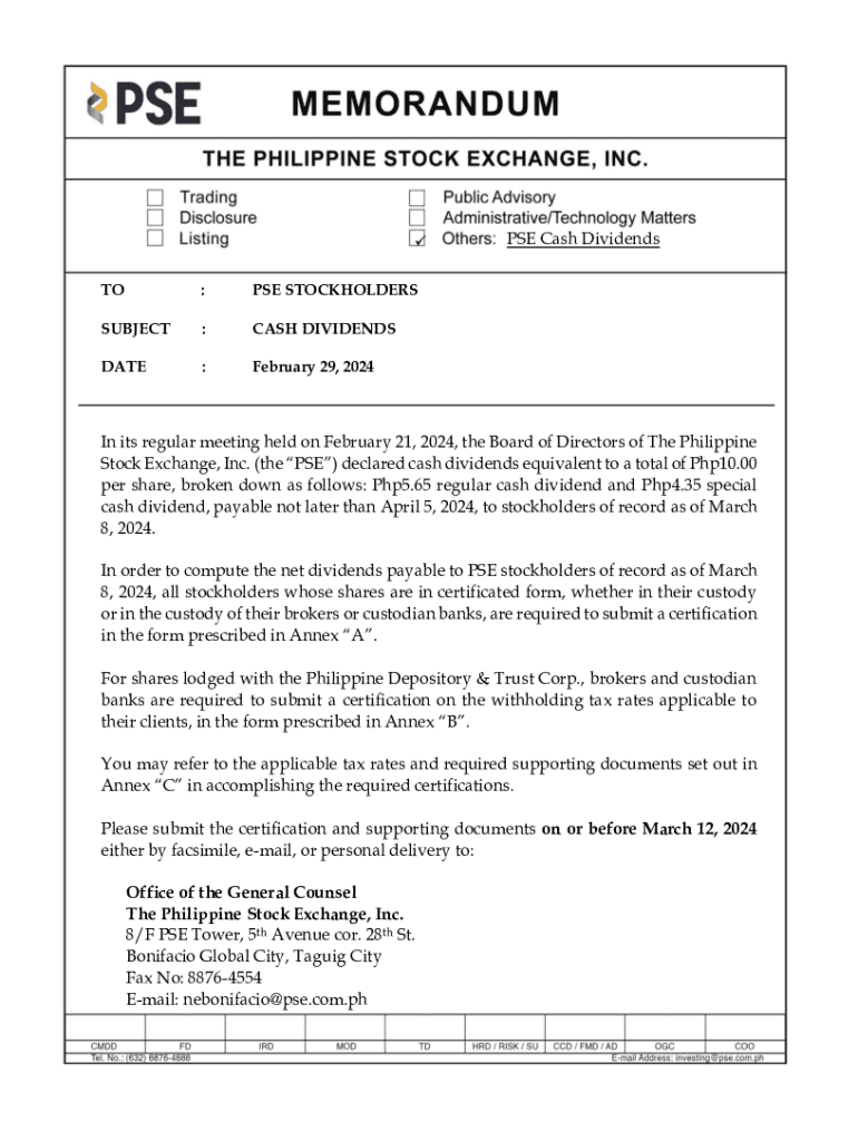 Fillable Online Dividends and Rights - PSE Edge - Philippine Stock ...