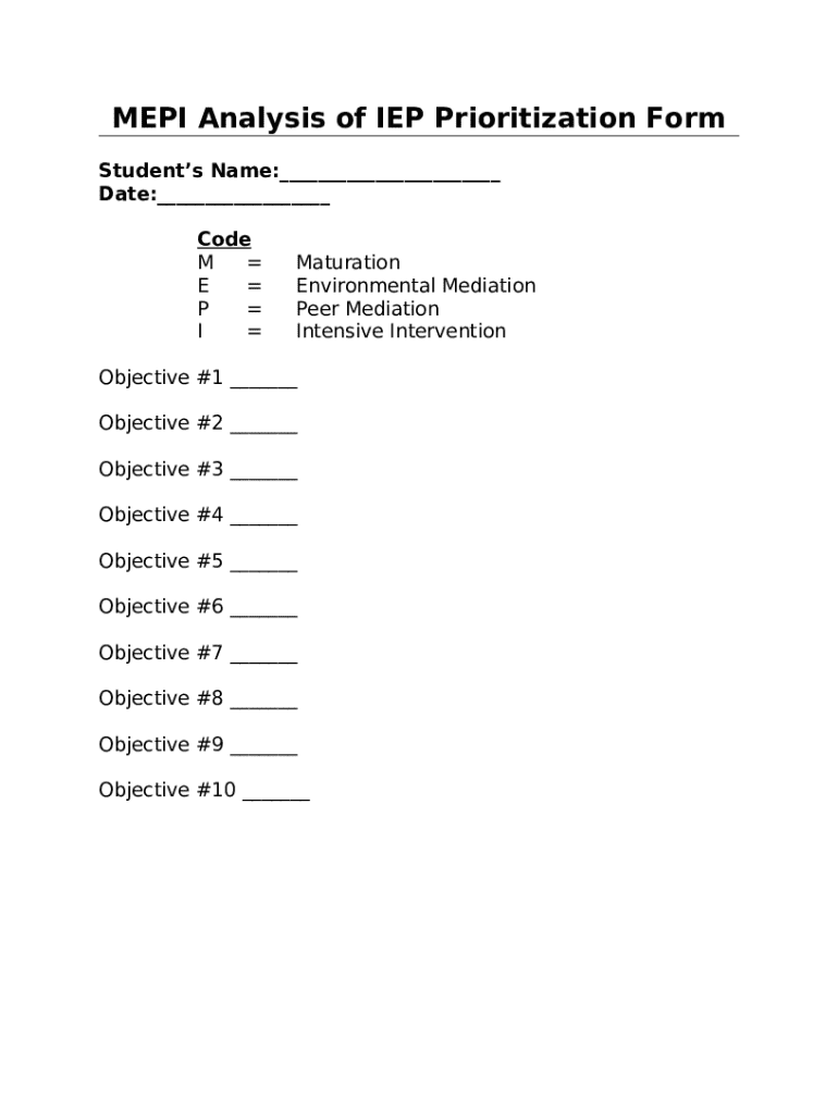 MEPI Analysis of IEP Objectives Doc Template | pdfFiller