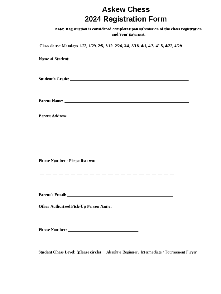 Askew Chess 2024 Registration Doc Template | pdfFiller
