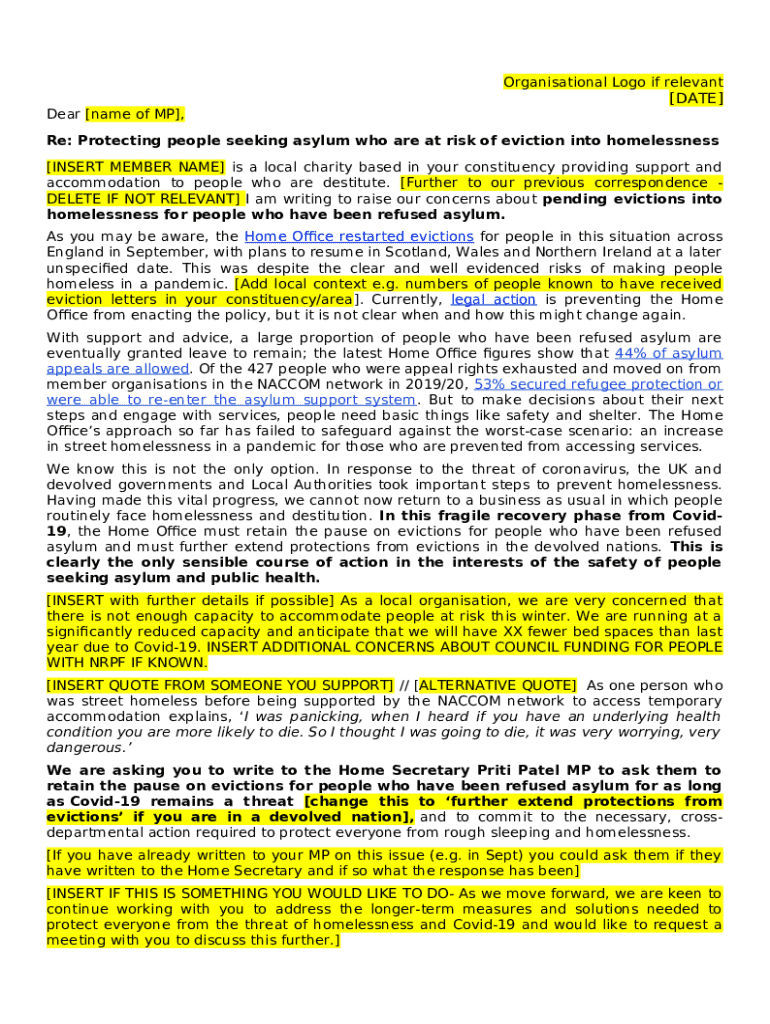 template letter to MPs Doc Template | pdfFiller