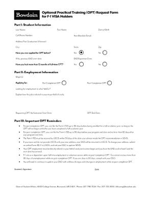 Fillable Online Optional Practical Training (OPT) Request Form for F-1 ...