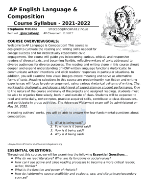 AP English Language & Composition Course Syllabus Doc Template | pdfFiller