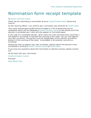 Nomination receipt template. Doc Template | pdfFiller