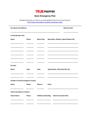 Fillable Online Basic Emergency Plan PDF and Guide Fax Email Print ...
