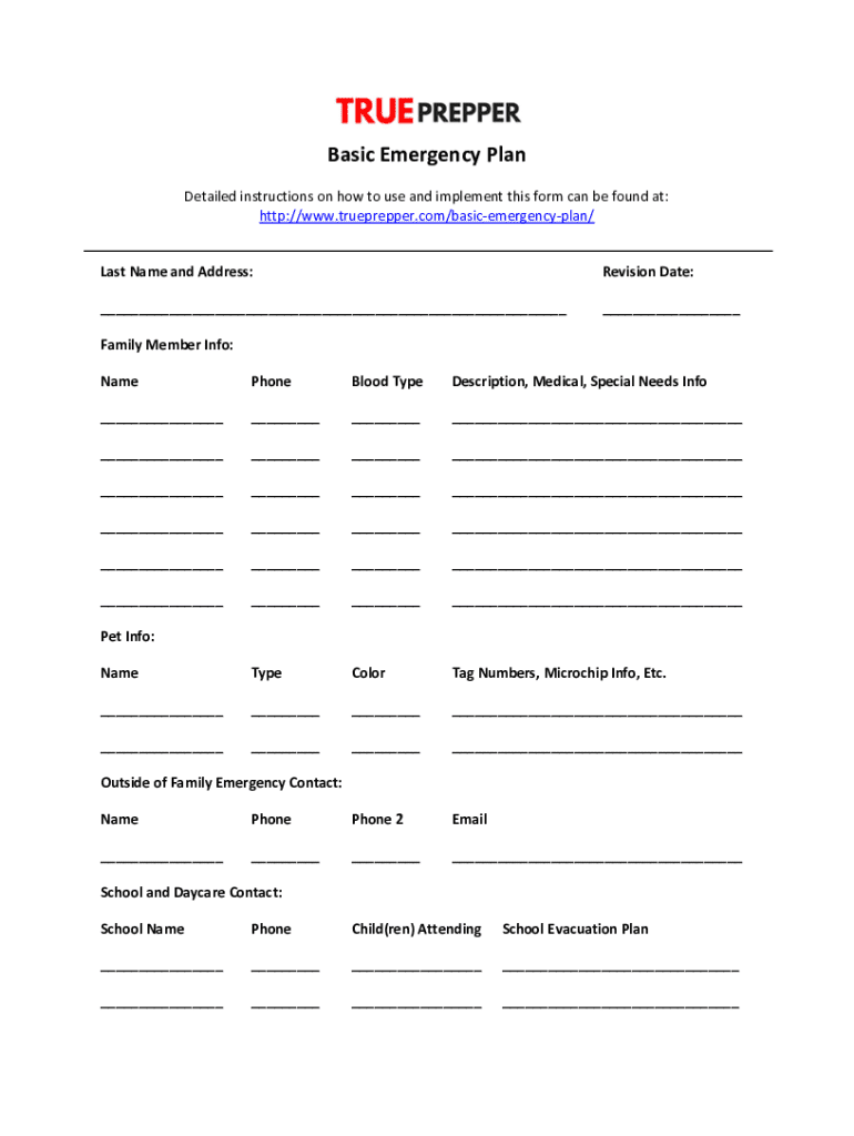 Fillable Online Basic Emergency Plan PDF and Guide Fax Email Print ...