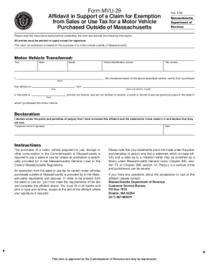 Fillable Online Form MVU-29 Affidavit in Support of a Claim for ...