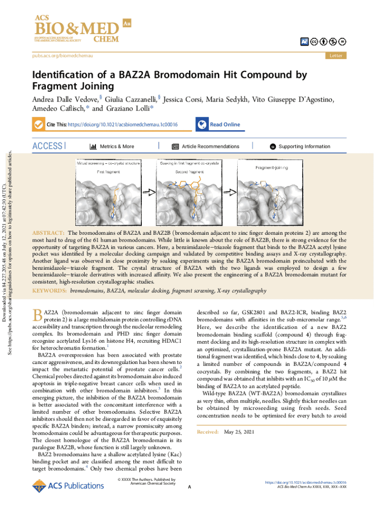 Fillable Online Identification of a BAZ2A Bromodomain Hit Compound by ...