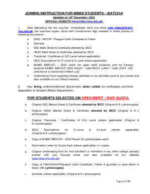 Fillable Online JOINING INSTRUCTION FOR MBBS STUDENTS BATCH-8 Fax Email ...