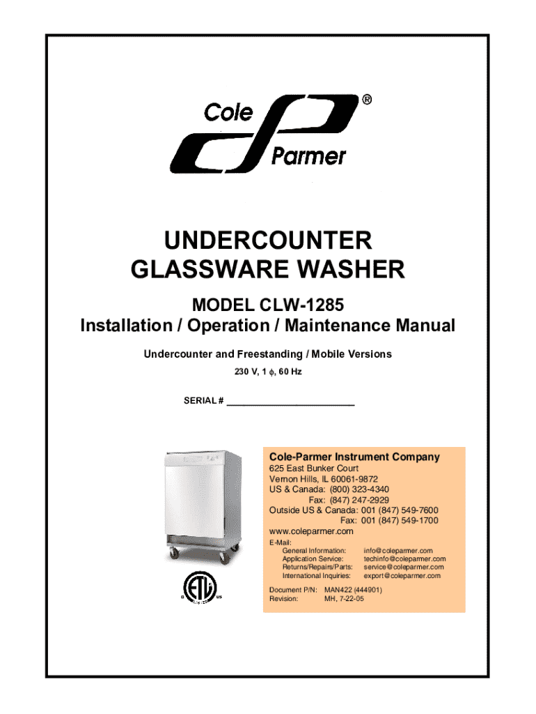 Fillable Online Reliance 400XLS Laboratory Glassware Washer ... Fax ...