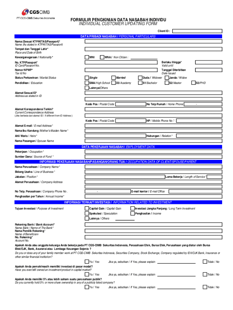 Fillable Online Formulir Pengkinian Data (Individu) KYC Update Form (Individual) Fax Email Print ...