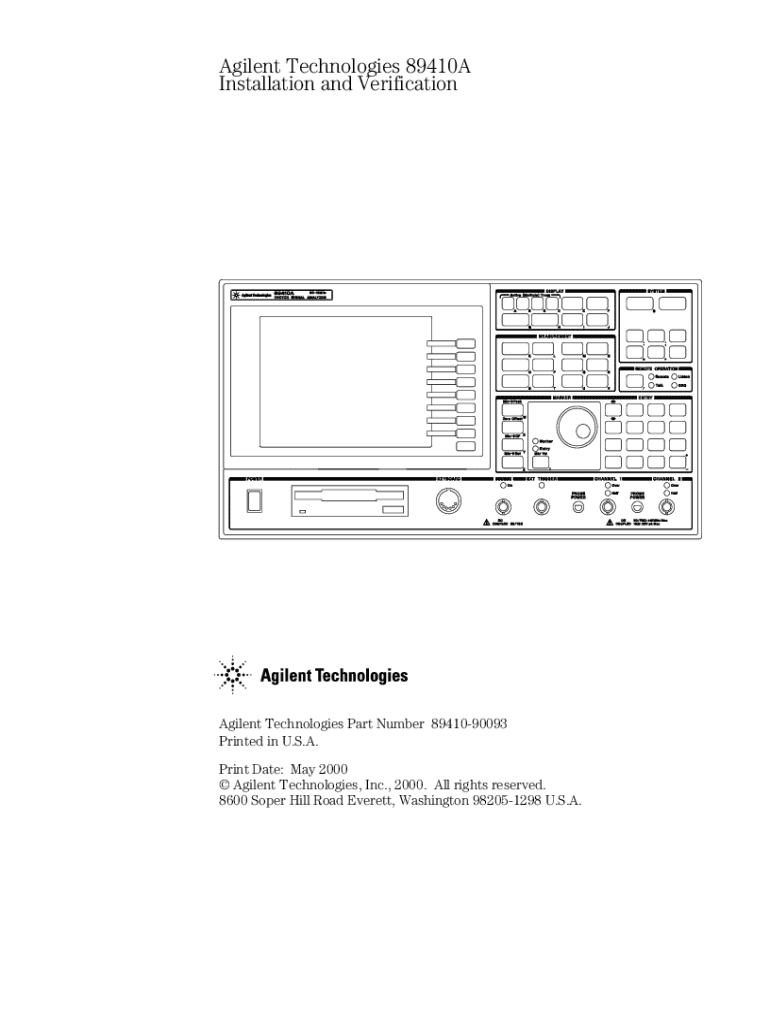 Fillable Online 89410A Vector Signal Analyzer Installation and ...